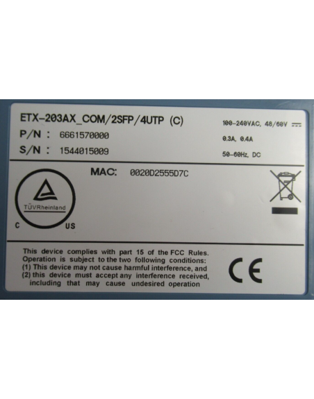 RAD ETX-203AX COM/2SFP/4UTP ROUTEUR DE DEMARCATION ETHERNET P/N: 6661570000